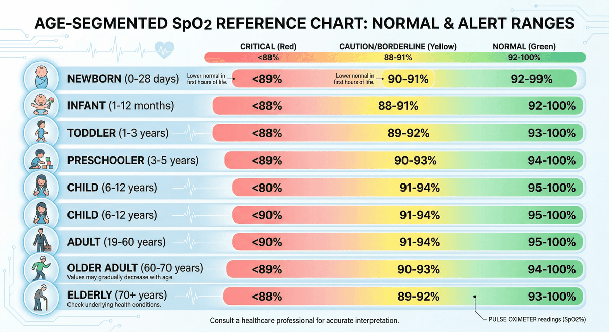 Pulse Oximeter Readings Explained: Normal SpO2 Ranges, Charts by Age ...